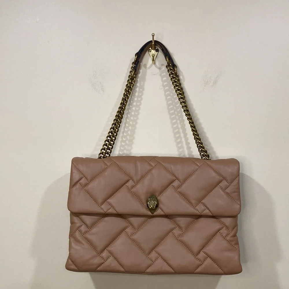 Kurt Geiger | Bags | Kurt Geiger Quilted Tan Leather Shoulder Bag With ...